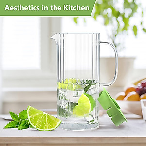 Glass Pitcher with Lid 50oz/1.5 Liter, Water Pitcher with Removable Lid And Wide Handle, Juice Jug for Fridge, Beverage Carafe for Cold/Hot Water, Iced Tea