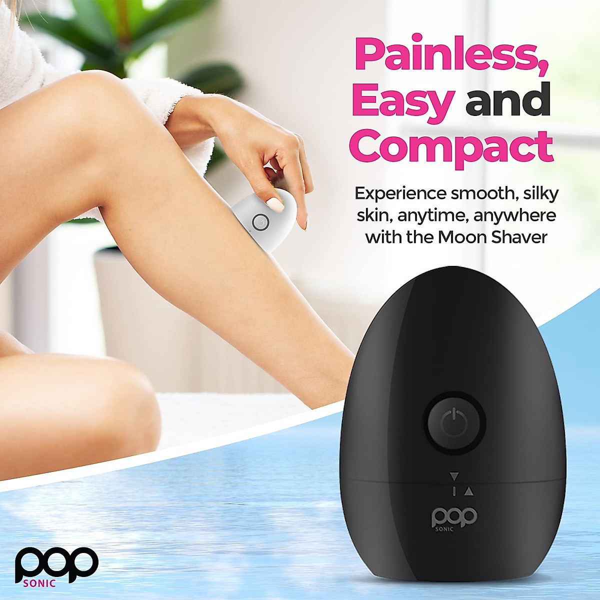 Pop Sonic Moon Shaver (Black) - Face & Body Shavers for Men & Women - 3 Floating Rotary Heads Face Shaver w/Removable Cap - Long Lasting Lithium-ion Battery Portable Electric Shaver & Leg Shaver