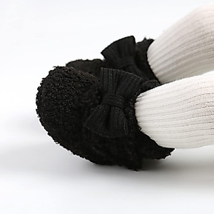 Timatego Newborn Baby Boys Girls Cozy Fleece Booties with Grippers Stay On Slipper Socks Infant Toddler Crib Winter Shoes for Boys Girls (30 black,0-6 monthst infant)