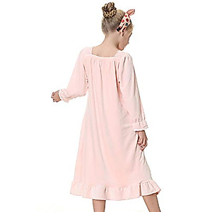 PUFSUNJJ Girls Princess Nightgown,Winter Long Sleeve Flannel Nightdress Pajamas Dress Kids 3-12 Years Lightpink