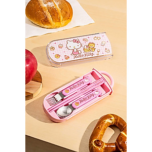 Hello Kitty Utensil Set - Includes Reusable Fork, Spoon, Chopsticks and Carrying Case - Authentic Japanese Design - Durable, Dishwasher Safe- Sweet