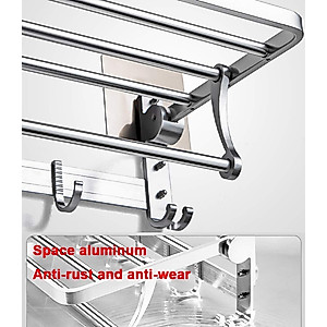 Bathroom Towel Rack,Hanging Over The Kitchen Cupboard Door,with Double Towel Bars and Multiple Hooks,Solid Aluminum Alloy Matte Finish(Towel Rack only)