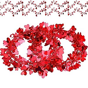 Chuangdi 2 Pieces Red Heart Tinsel Valentine's Day Garlands Heart Shaped Tinsel Garlands Valentines Love Hanging Garlands Decoration for Wedding Party Valentine's Day Decor