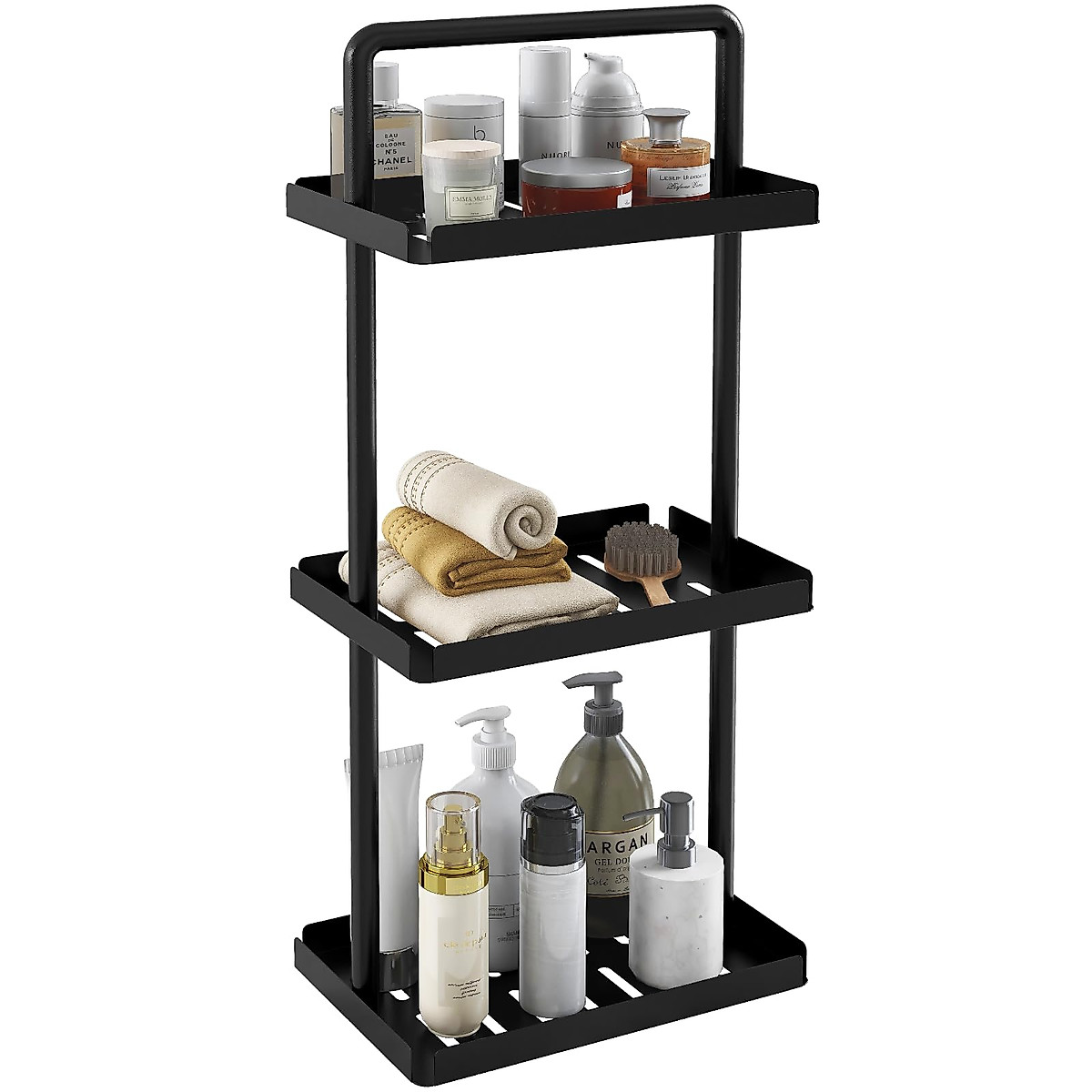 3 Tier Standing Shower Caddy Organizer Corner, Stable Bathroom Shower Organizer Stand with Handle, Metal Shower Shelf Caddy Corner for Shampoo, Shower Rack Stands for Inside Bathroom, Bathtub, Kitchen