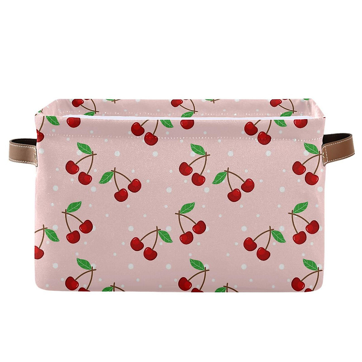 YEGAME Storage Basket Cherry Rectangular Collapsible Canvas Shelves Storage Bins with Leather Handles for Shelves Home Closet Bedroom Living Room, 1Pack