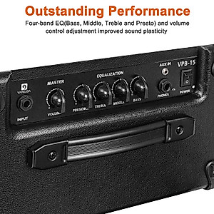 Vangoa Bass Guitar Amplifier 15W Portable Electric Bass Combo Amp Small for Bass Practice Amp Indoor Outdoor, Black