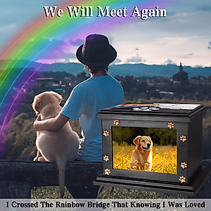 Large Wooden Funeral Pets Memorial Urns with Photo Frame, Ashes Keepsake Memory Box for Loss Pets, Casket Burial Urn