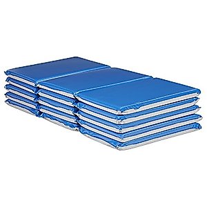 ECR4Kids Premium Folding Rest Mat, 3-Section, 1in, Sleeping Pad, Blue/Grey, 5-Pack