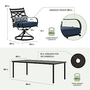 Hanover Montclair 9-Piece Outdoor Dining Set, 8 Swivel Rocker Chairs with Comfortable Seat and Lumbar Cushions, 84"x42" Stamped Rectangle Table, All-Weather Patio Dining Set for 8 for Backyard, Patio