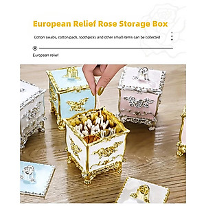 Taolivingmart Floral Relief Qtip Holder Dispenser for Cotton Ball, Swab, Floss Picks,Vanity Makeup Organizer,3 Compartment Storage (Coffee)