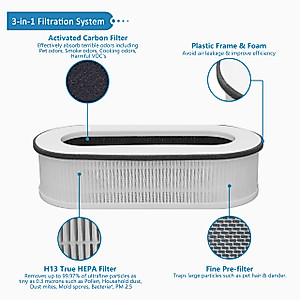 Rioche RP-AP068 H13 True HEPA 3-in-1 Replacement Filter, Compatible with RENPHO Compact Air Purifier RP-A068, 3-in-1 Pre-Filter, H13 True HEPA and Activated Carbon Filter, 2 Pack