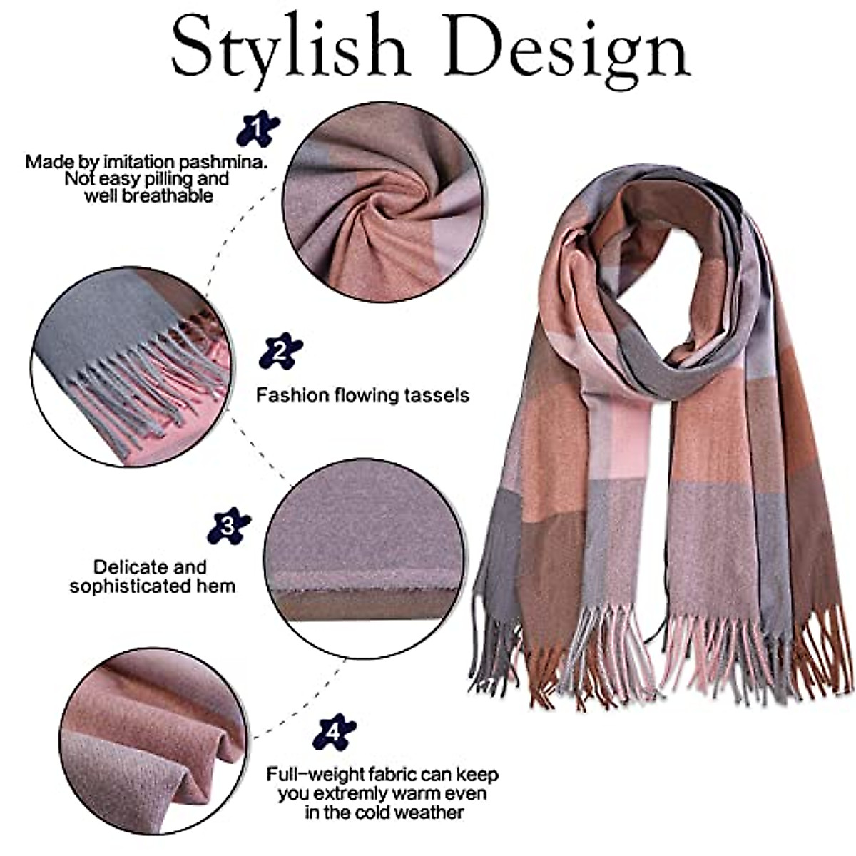 SOJOS Classic Plaid Tartan Cashmere Scarf for Women Men Soft Scarves SC316 with Pink and Blue Plaid