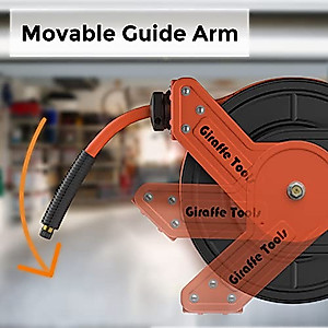 Giraffe Tools TA15B Retractable Air Hose Reel Wall Mount 3/8" x 50 ft Hybrid Hose, Air Compressor Heavy Duty Steel Reel Auto Rewind 300PSI, 50ft, Tangelo