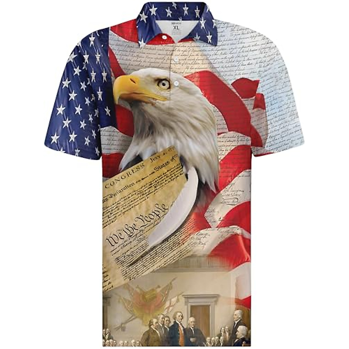 HIVICHI Golf Shirts for Men Funny Print Hawaiian Crazy Mens Polo Shirt Eagle Flag Shirt, X-Large, Aop-polo-81779