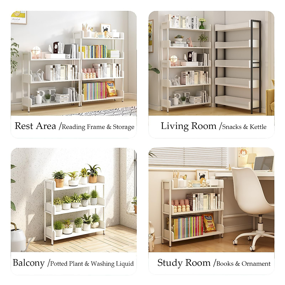 OSCHF Wide Open Shelf Bookcase - Modern 3-Tier Floor Standing Display Bookshelf with Top Edge and Metal Frame for Home and Office, Storage Shelving, Warm White