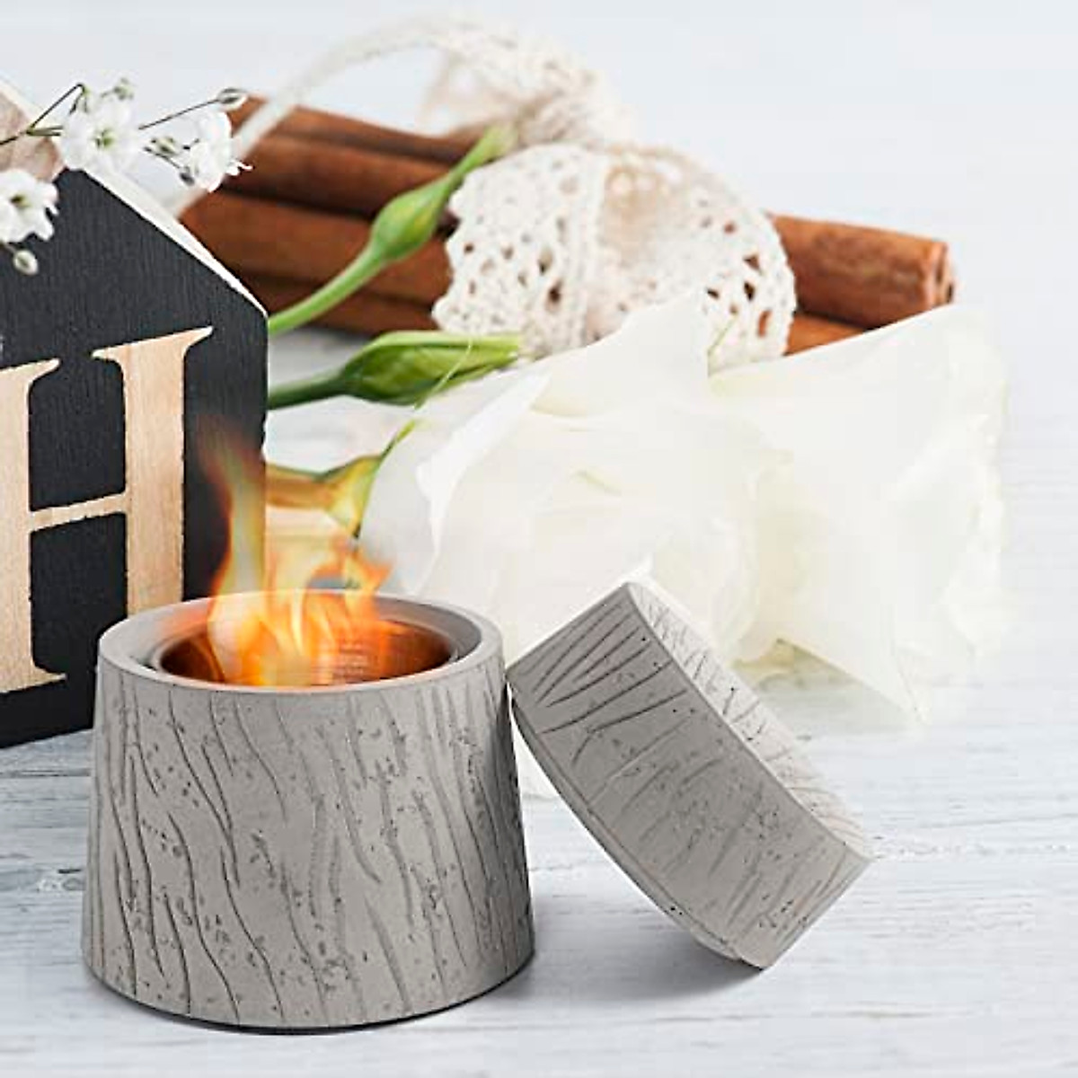 Tabletop Fire Pit - Taschyas Concrete Table Top Firepit Bowl - Personal Small Fire Pits for Indoor Outdoor Garden Patio Mini Fire Pit Tabletop Fireplace