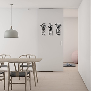 Set of 3 Metal Vase Flowers Wall Art Metal Flower Minimalism Metal Flower Wall Art Decor Hanging for Home Bedroom Bathroom Kitchen Garden Outdoor and Indoor Housewarming Gift(Black)