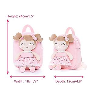 Gloveleya Kids Backpack for Girls backpacks Plush bag with Soft doll for Toddler baby Strawberry 9 Inches