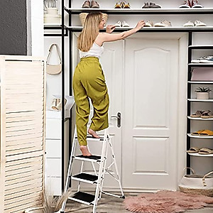 Delxo 4 Step Ladder Folding Step Stool, Heavy-Duty Sturdy Safety Tall Step Ladder Outdoor with Handrail Wide Pedal,White Lightweight Collapsible 4-Feet Step Stool Ladder for Adults Home Kitchen Indoor