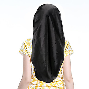 Satin Silky Braids Bonnet 2 Pack Breathable Soft and Elastic Black Leopard Long Hair Cap, Large For Women