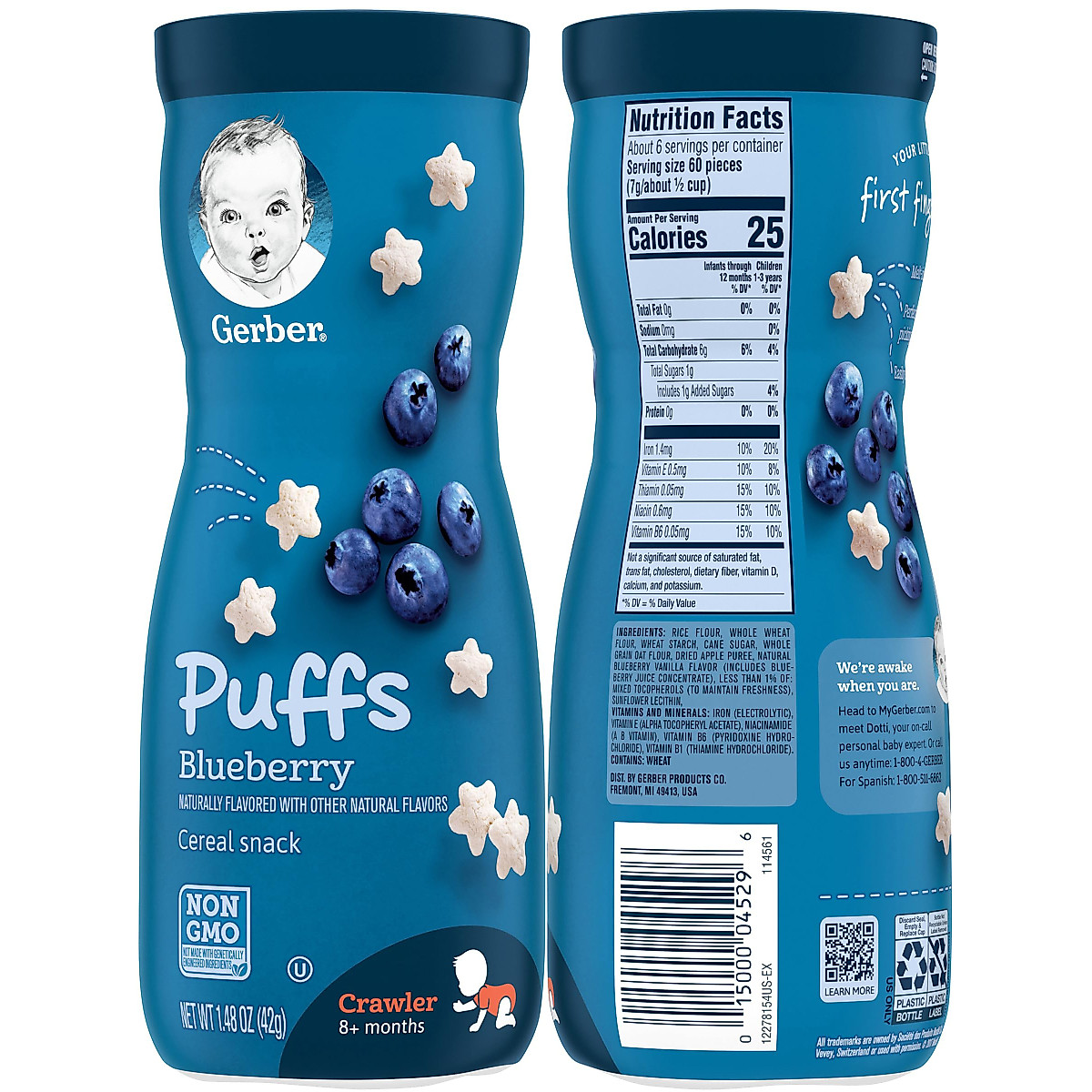 Gerber Puffs Variety Pack, 1 Banana, 1 Vanilla, 1 Blueberry, 3 CT