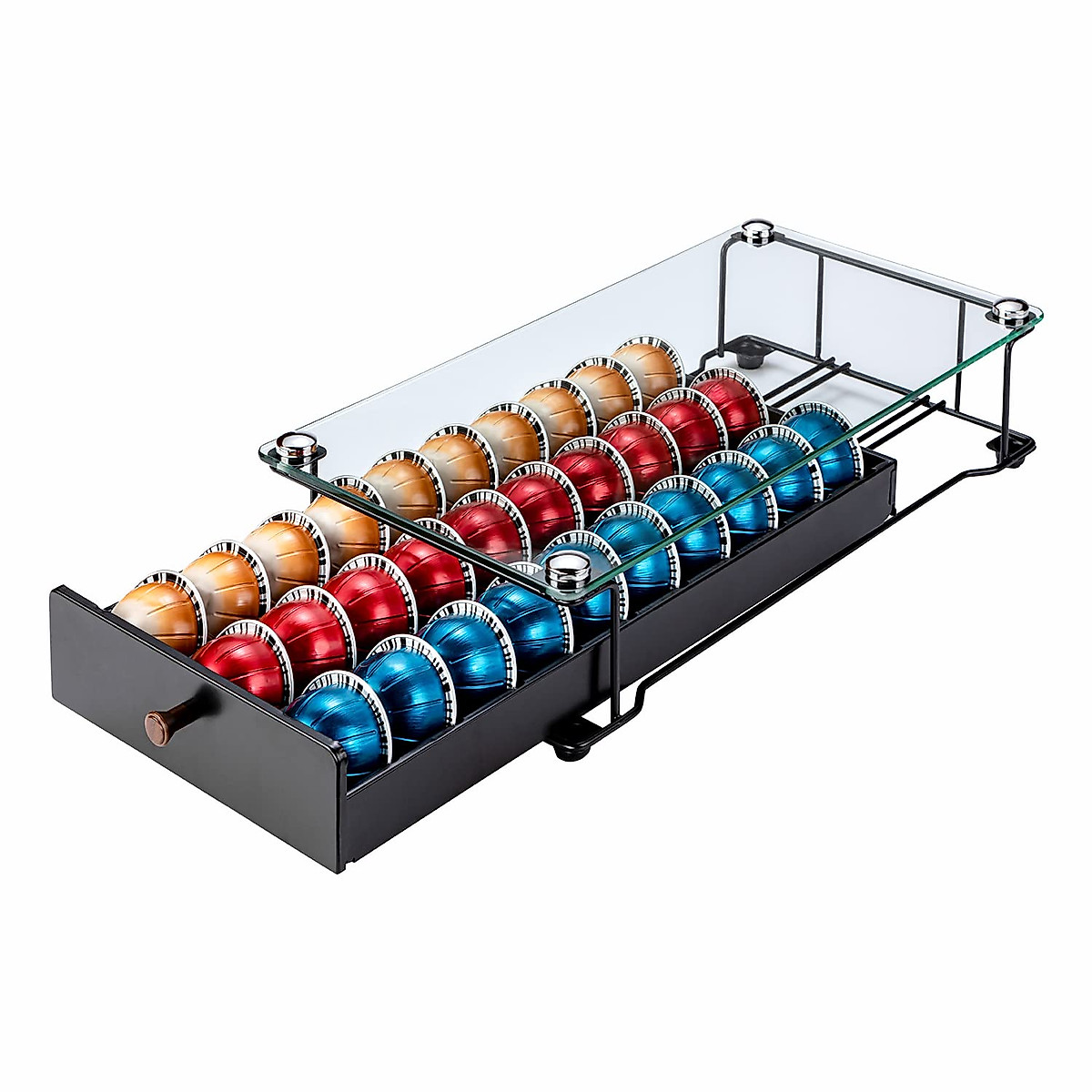Rice rat Vertuo Capsule Holder Drawer for Nespresso With Glass (Class-30 Pods)