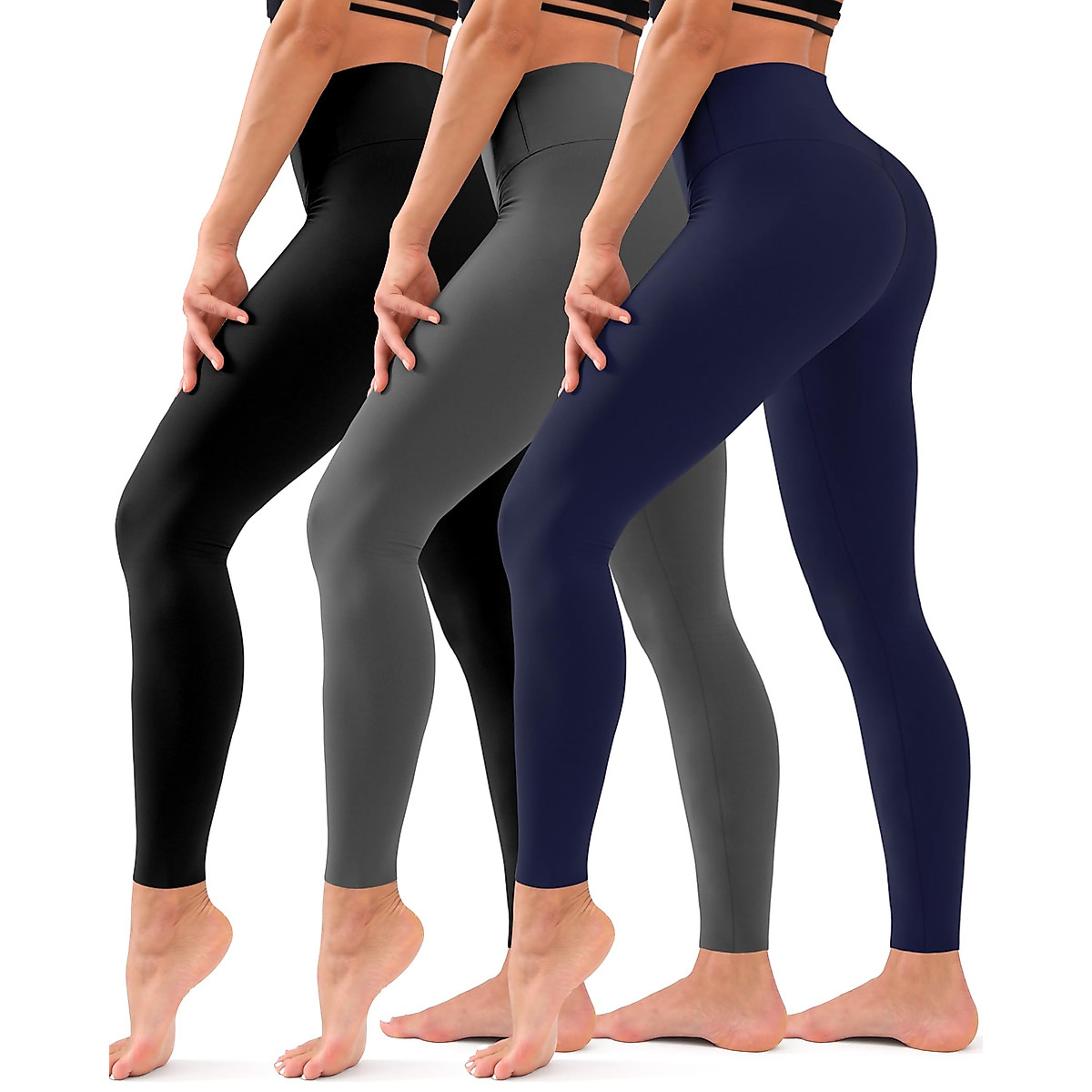 Hmuuo 3 Pack Leggings for Women High Waisted Tummy Control No See-Through Yoga Pants Workout Running Leggings