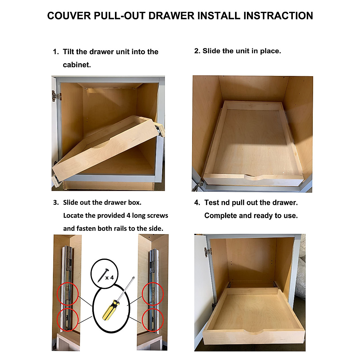 CabinetRTA Soft Close Assembled Ready Slide Out Cabinet Shelf Pull-Out Wood Drawer Storage 16.5"(W) x 21.25"(D) X 4"(H), Soft-Close Rail with Spacer(4 steps to install)