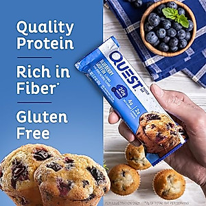 Quest Nutrition Blueberry Muffin Protein Bars, 20g Protein, 2g Sugar, 5g Net Carb, Gluten Free, Keto Friendly, 12 Count