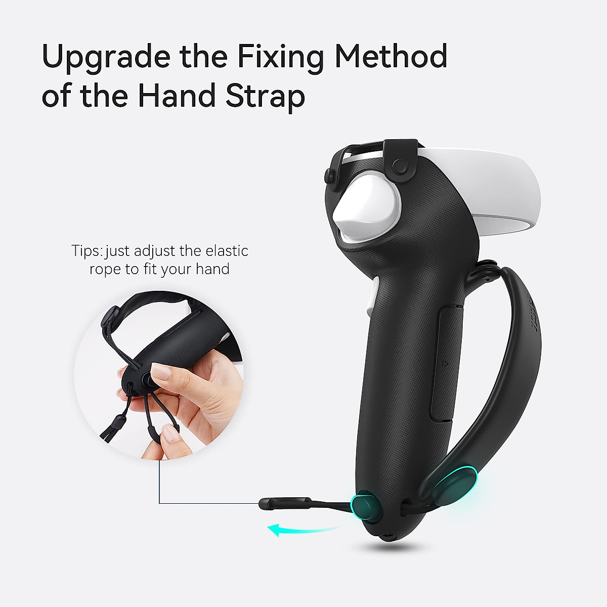 KIWI design Controller Grips Compatible with Quest 2 Accessories, with Battery Opening Protector with Knuckle Straps, Suitable for Large Hands (Black)