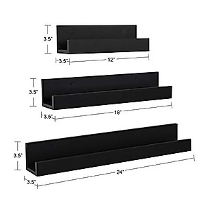 Kate and Laurel Levie Modern Mixed Size Wood Shelf Set, Set of 3, Black, Chic Contemporary Photo Ledges for Wall