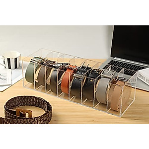 Belt Organizer, Acrylic 5&8 Compartments Belt Case Storage Holder , Clear Belt Display Case for Closet Tie and Bow Tie (8 grids)