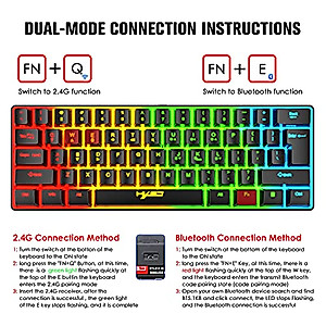 L500 Wireless Gaming Keyboard and Mouse Combo, 2200mAh Mini 61 Keys Mechanical Feeling Keyboard with Bluetooth 5.1&2.4G Wireless Dual Modes,RGB Backlit Wireless Lightweight Gaming Mouse for PC/Gamer