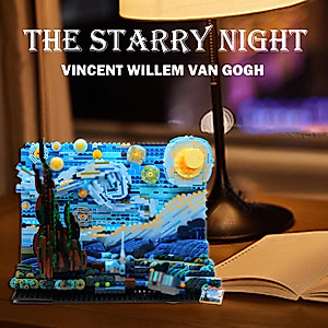 The Starry Night Toy Building Sets,DIY Building Blocks Van Gogh Starry Sky World Painting,Small Particles Children's Educational Assemble 3D Model,Stacking Blocks for Children and Adults (Blue)
