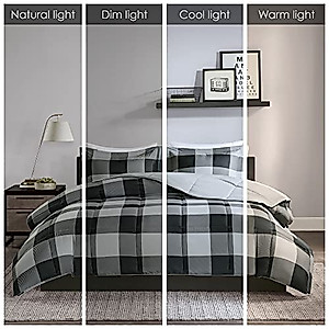 Madison Park Essentials Plaid Sets 3M Scotchgard Moisture Wicking - Ultra Soft Down Alternative Microfiber Bed Comforters, Twin/Twin XL, Grey/Black