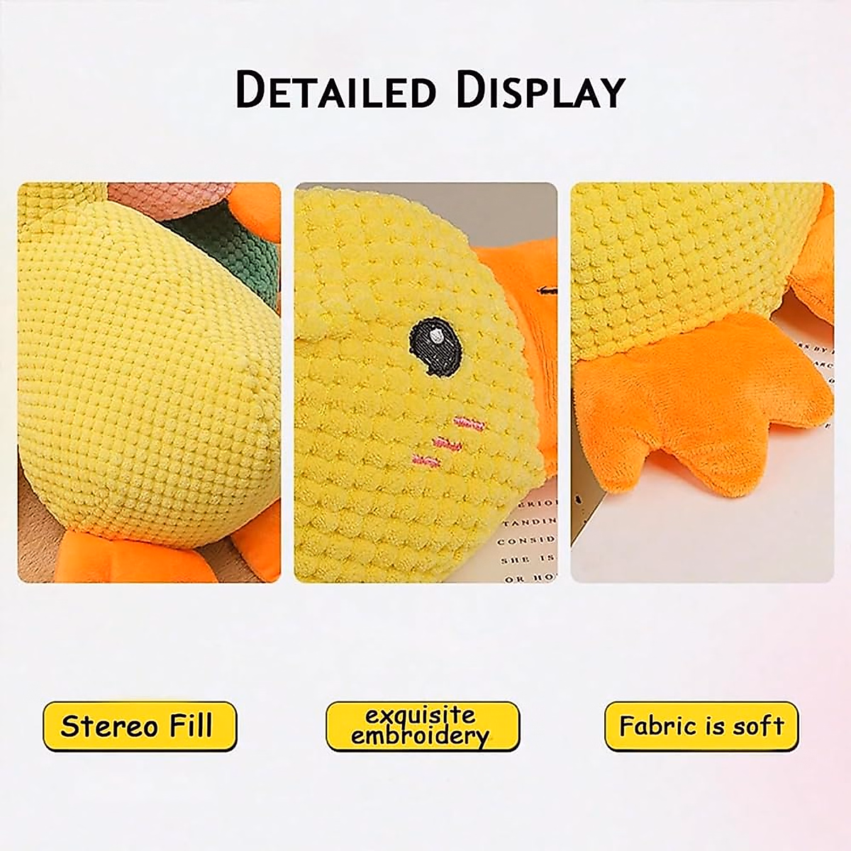 LBDOUNY Mellow Dog Calming Duck Dog Toy, Quacking Duck Toy, Yellow Plush Duck Dog Chew Toy,Interactive Play, Firm, Soft, Crinkly, for Small to Large Dogs (A)