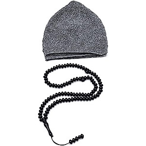 Modefa Turkish Islamic Prayer Rug - Traditional Muslim Janamaz Sajada - Plush Velvet Praying Mat Carpet for Men and Women - Ramadan or Eid Gift - with Kufi Cap & Beads - Floral Stamp Ipek - Blue 2