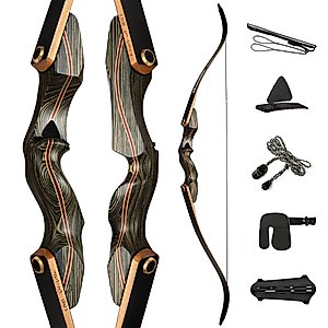 Deerseeker Archery 60" Takedown Recurve Bow Handmade Wooden Bow for Adults & Youth Beginners with Laminated Limbs Right/Left-Hand Riser Hunting Practice Target Shooting 20-60lbs