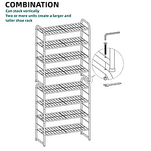 REGILLER 4-Tier Stackable Shoe Rack, Expandable & Adjustable Shoe Organizer Storage Shelf, High Capacity, Wire Grid, Black