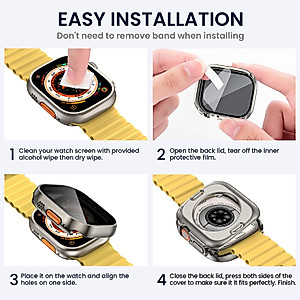 Tensea (2-in-1 for Waterproof Apple Watch Ultra 2/Ultra Screen Protector Case 49mm, iWatch Protective PC Face Cover Built-in Privacy Tempered Glass Film [26° Anti Spy] [360° Full Protection]