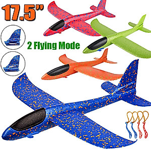 4 Pack Airplane Toys, Upgrade 17.5" Large Throwing Foam Plane, 2 Flight Mode Glider Plane, Flying Toy for Kids, Gifts for 3 4 5 6 7 Year Old Boy, Outdoor Sport Toys Birthday Party Favors Foam Airplane