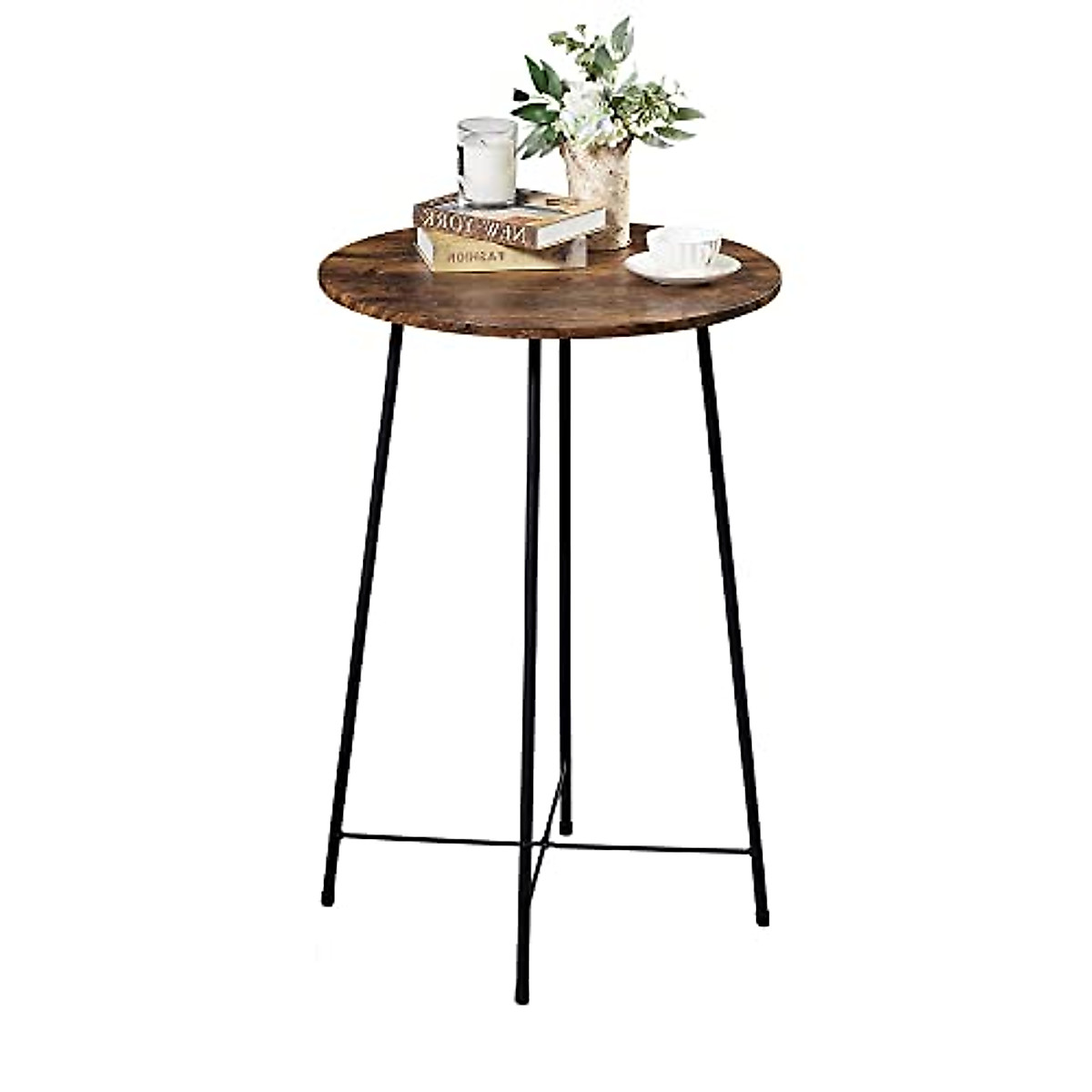 VECELO 23.6" Round Bar Table, Modern Bistro Pub Dining Room Furniture, Counter Height Wood Top for Breakfast Dinner Nap Conference, Easy Assembly, Rustic Brown