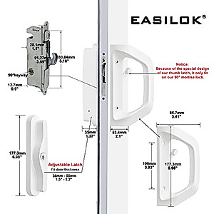 EASILOK Sliding Glass Door Lock, Patio Door Handle Set with Key Cylinder & Mortise Lock Patio Door Lock Replacement Convertible Fits Door Thickness from 1-1/2" to 2-4/25",3-15/16''Screw Hole Spacing