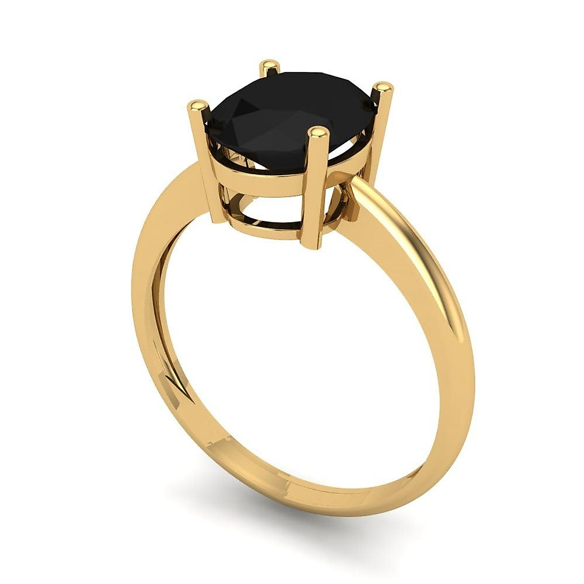 2.0 ct Oval Cut Solitaire Natural Black Onyx Engagement Wedding Bridal Promise Anniversary Ring 18K Yellow Gold Size 3.5