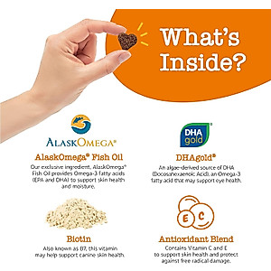 Omega 3 Alaskan Fish Oil Chew Treats for Dogs - with AlaskOmega for EPA & DHA Fatty Acids - Hip & Joint Support + Skin & Coat Chicken Flavor (90 Soft Chews)