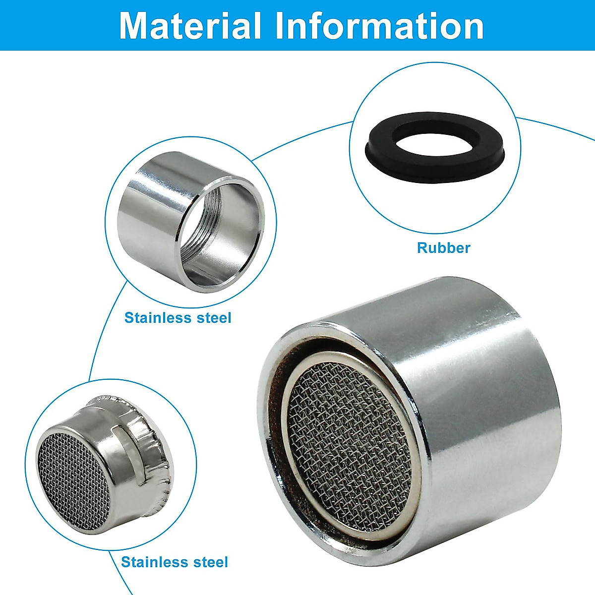 Moicstiy 4 Pcs Faucet Aerator, 55/64 Inch Kitchen Sink Aerator Replacement, Stainless steel Bathroom Faucet Aerator Replacement Parts for Sink Faucet