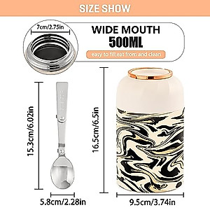 CUPADA Leopard Skin Texture Food Jar for Hot and Cold, Fluid Insulated Food Jars Vacuum 17OZ with Folding Spoon for Work Trip Picnic Camping