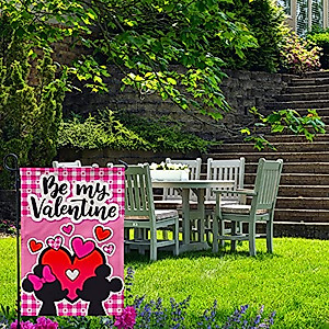 Be Mine Valentines Garden Flag, Valentines Decorations Yard Outside Flag 12x18 Vertical Burlap Double Sided Decor for Home Outdoor Hanging