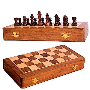 MD Continental Magnetic Wooden Chess Set Folding Board with Storage, Tournament Staunton Thick Acacia Wood Board, Portable Travel Chess, Indoor Games Kids & Adults, Brown and Beige, 10x10 Inches