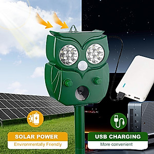 2024 Ultrasonic Animal Repellent, 5 Modes Upgraded Outdoor Cat Solar Powered Squirrels Deterrent with Motion Sensor,Sound,LED Flashing,Waterproof Deer Repellent for Dog Bird Skunk Rabbit-X2